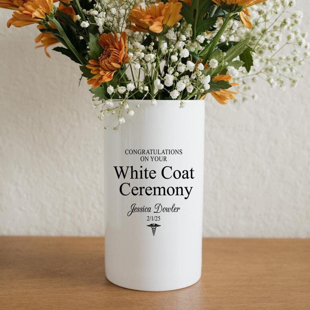 Personalized Ceramic Flower Vase, Custom White Coat Ceremony ...