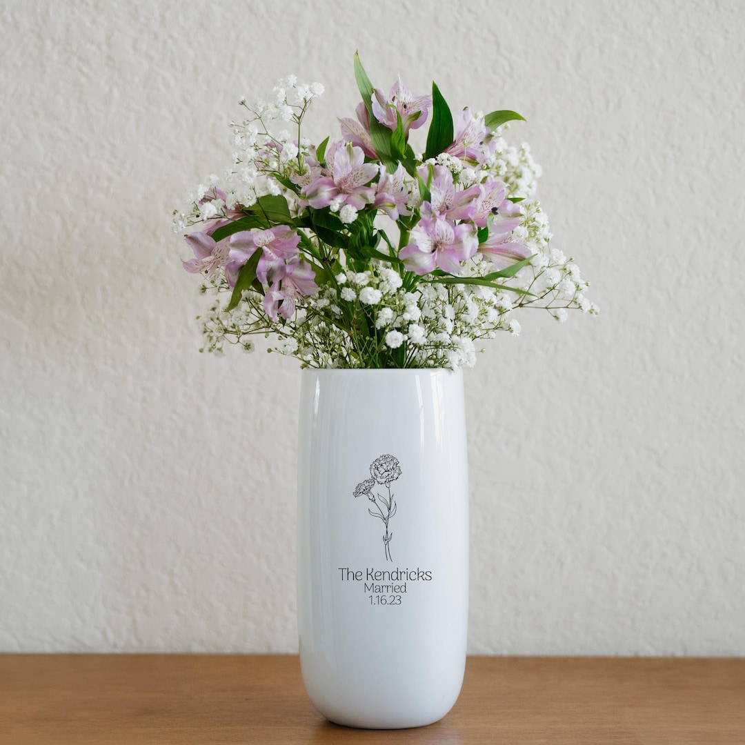 Personalized Ceramic Flower Vase, Custom Wedding Anniversary Gift for ...