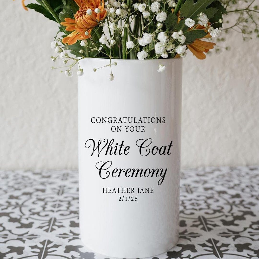 Personalized Ceramic Flower Vase, Custom White Coat Ceremony ...