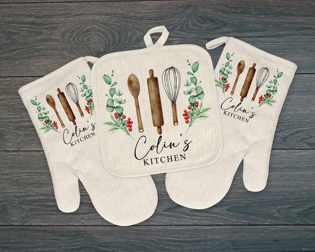 Personalized Oven Mitt or Pot Holder Set, Custom Kitchen Gift, Gift for ...