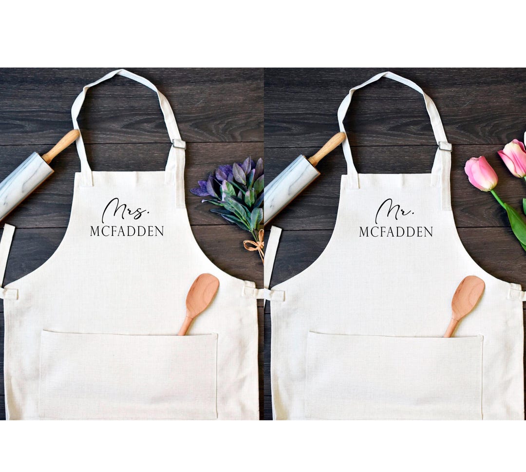Personalized Aprons for Couples, His and Hers Linen Kitchen Aprons With ...