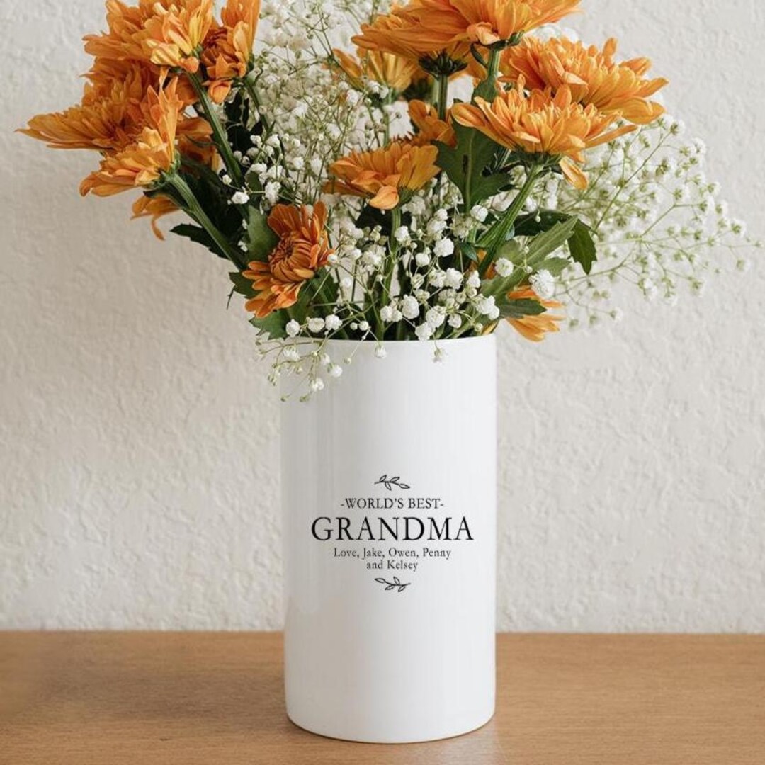 Personalized Ceramic Flower Vase, Custom Gift for Grandma, Vase for ...