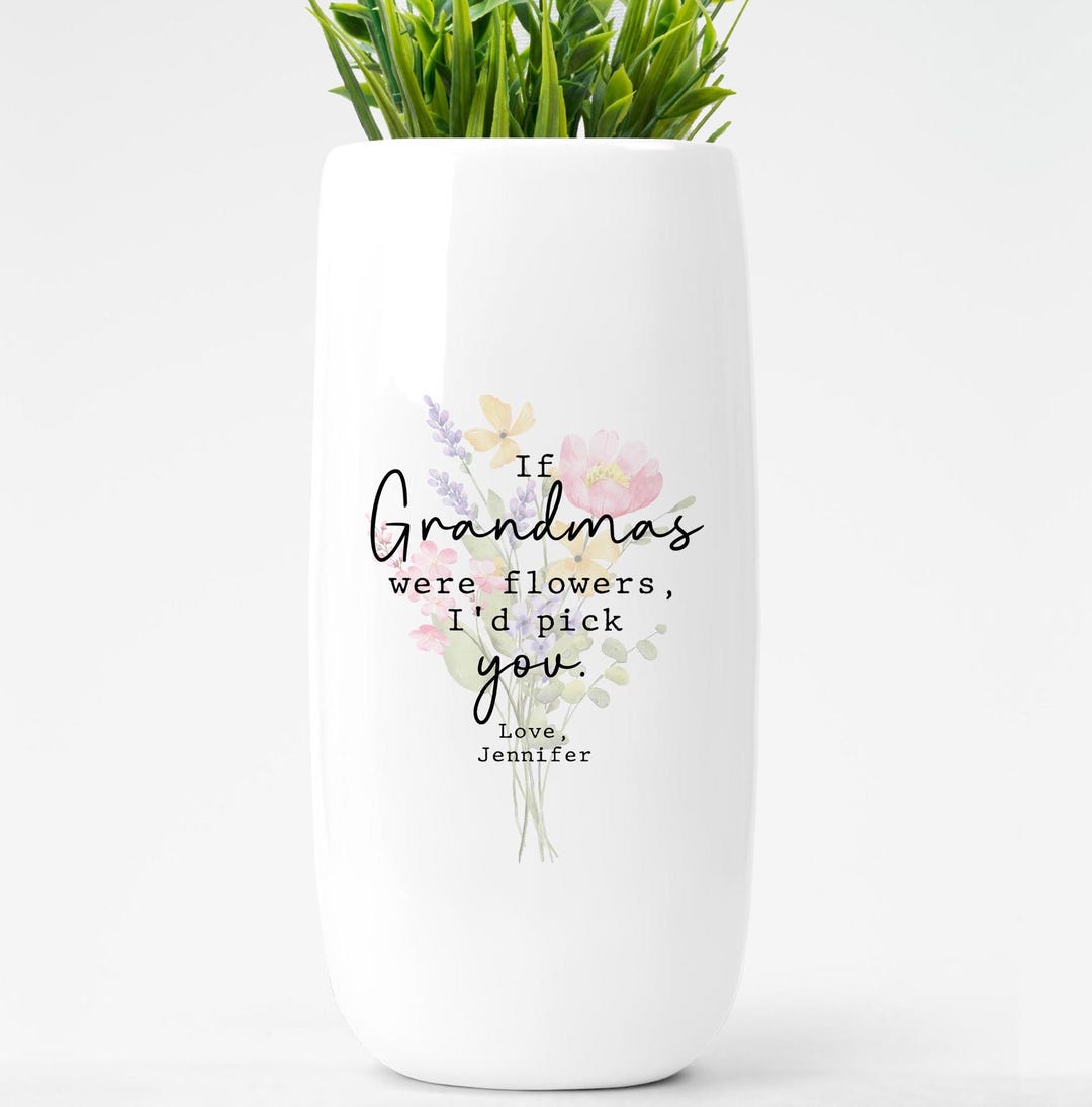 Personalized Ceramic Flower Vase, Custom Gift for Grandmother, Mother's ...