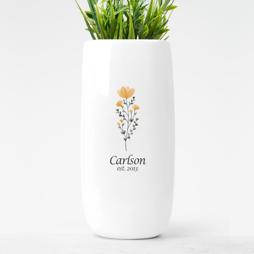 Personalized Ceramic Flower Vase, Custom Wedding Anniversary Gift for ...