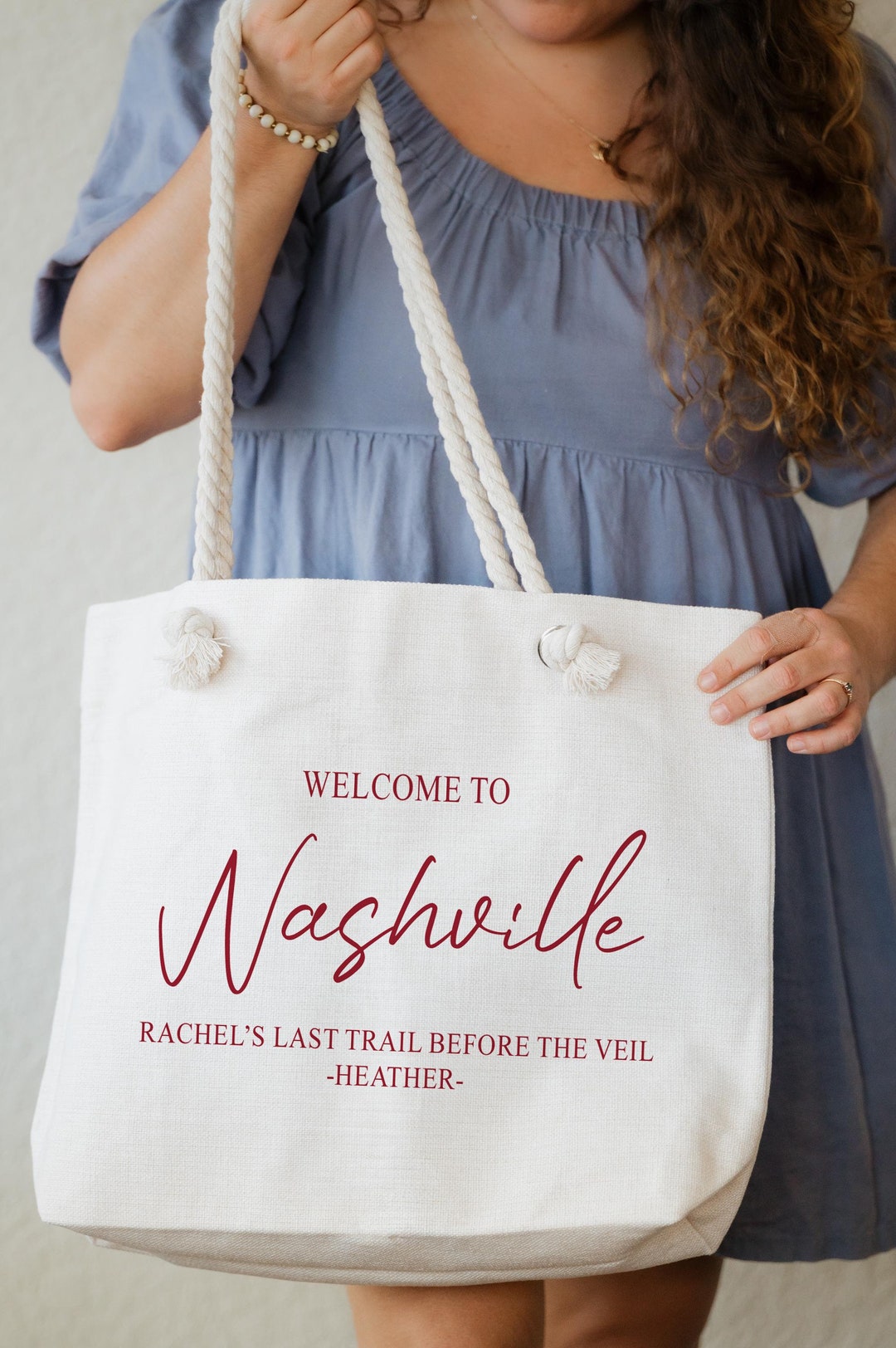 Personalized Large Tote Bag With Rope Handle, Custom Text - Etsy