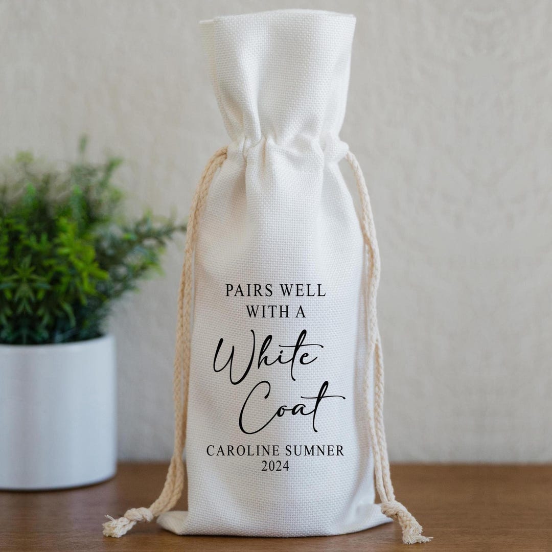 Personalized Wine Bag, Custom Tote for Bottle, White Coat Ceremony Gift ...