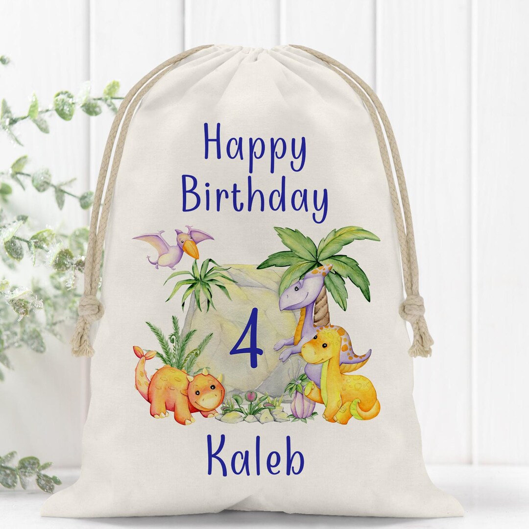 Personalized Birthday Dinosaur Gift Bag for Kid, Custom Reusable ...