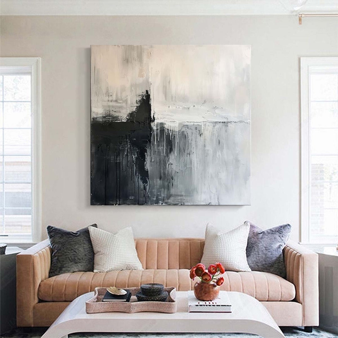 Extra Large Modern Abstract Art Grey and Black Hand Painted Painting on ...