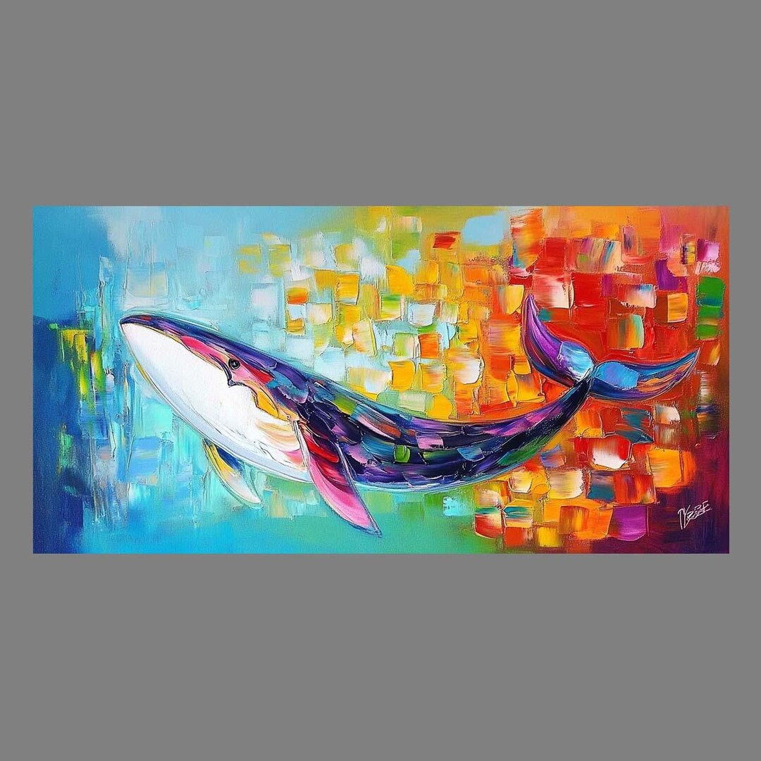 Ocean Whale Acrylic Painting: Modern Abstract Wall Art (unframed) - Etsy