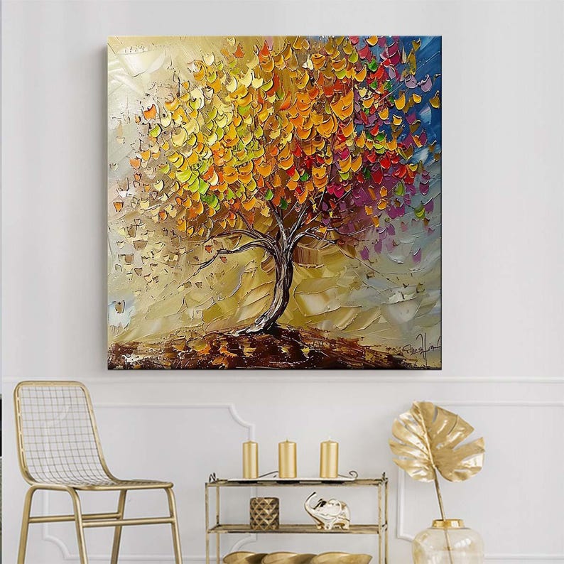 Modern Abstract 3D Trees Thick Texture Hand Painted Oil Painting Custom ...