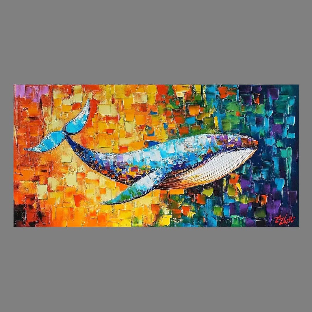 Big Whale Thick Acrylic Abstraction Painting Hand Painted Oil Painting ...