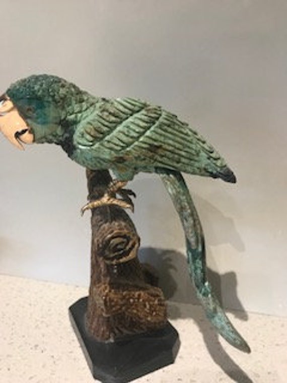 Green Parrot on Wood Stand - Etsy
