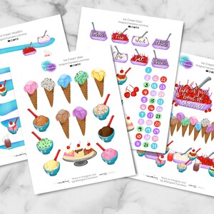 Ice Cream Planner Sticker Sheet and Month Kit with XL Extras | Etsy