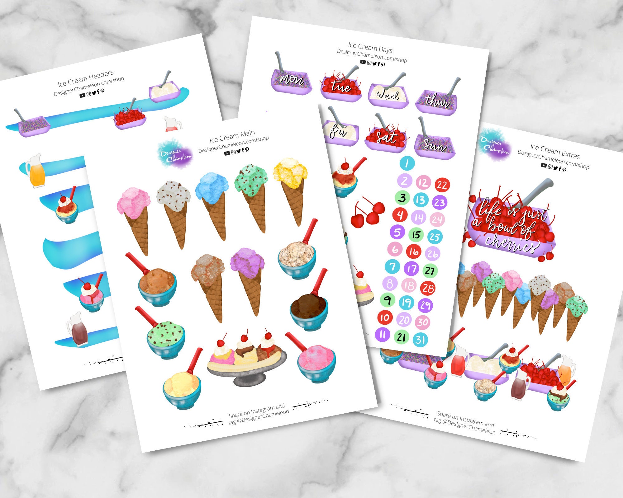 Ice Cream Planner Sticker Sheet and Month Kit with XL Extras | Etsy