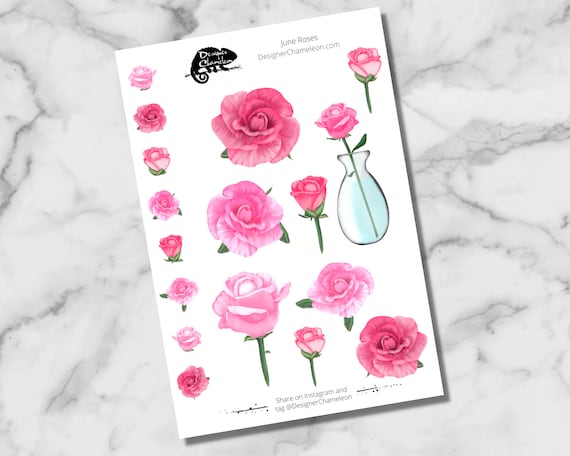 June Roses Birth Flower Stickers - Etsy