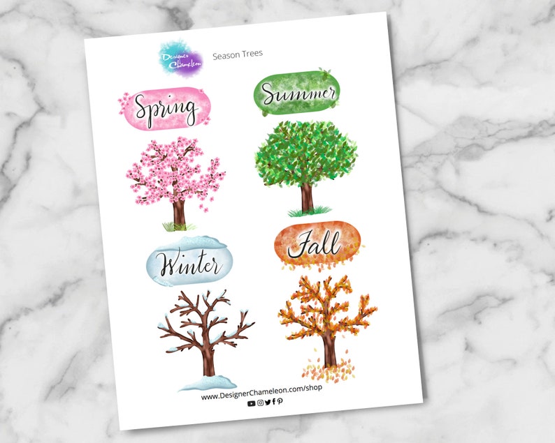 Seasonal Tree & Month Journal Stickers with Coordinating Dates | Etsy
