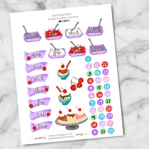 Ice Cream Planner Sticker Sheet and Month Kit with XL Extras | Etsy