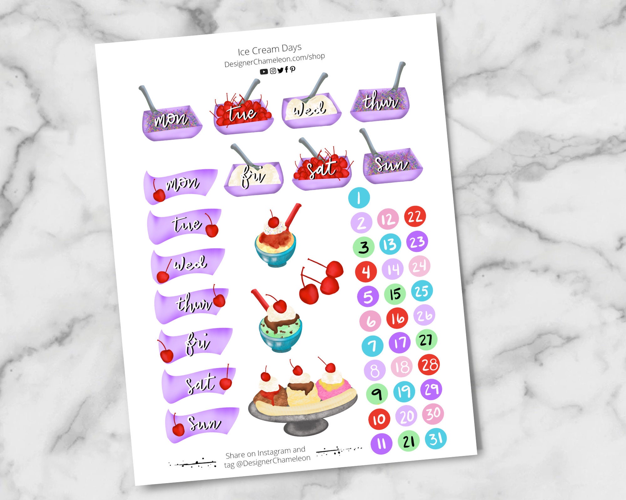 Ice Cream Planner Sticker Sheet and Month Kit with XL Extras | Etsy