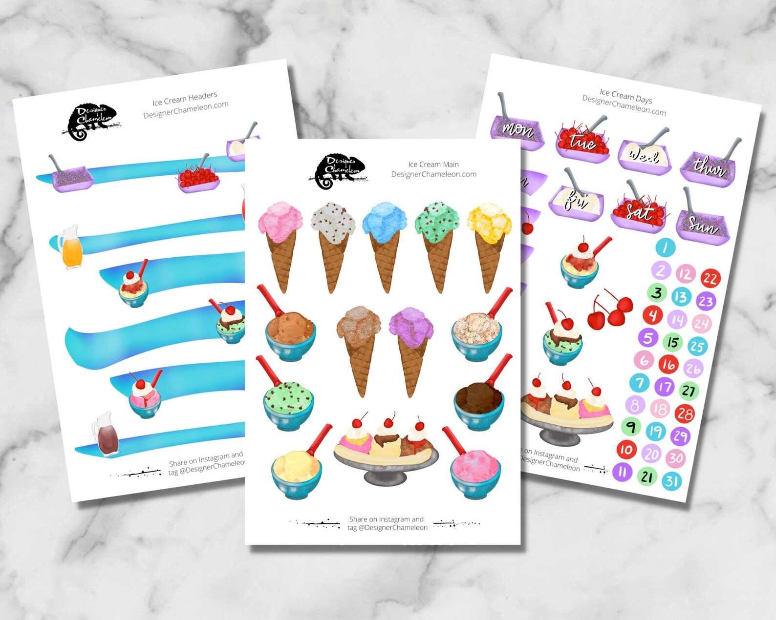 Ice Cream Planner Sticker Sheet and Month Kit With XL Extras - Etsy