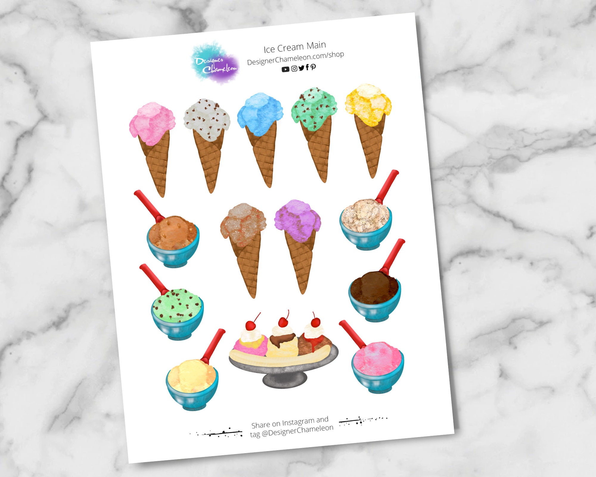 Ice Cream Planner Sticker Sheet and Month Kit with XL Extras | Etsy