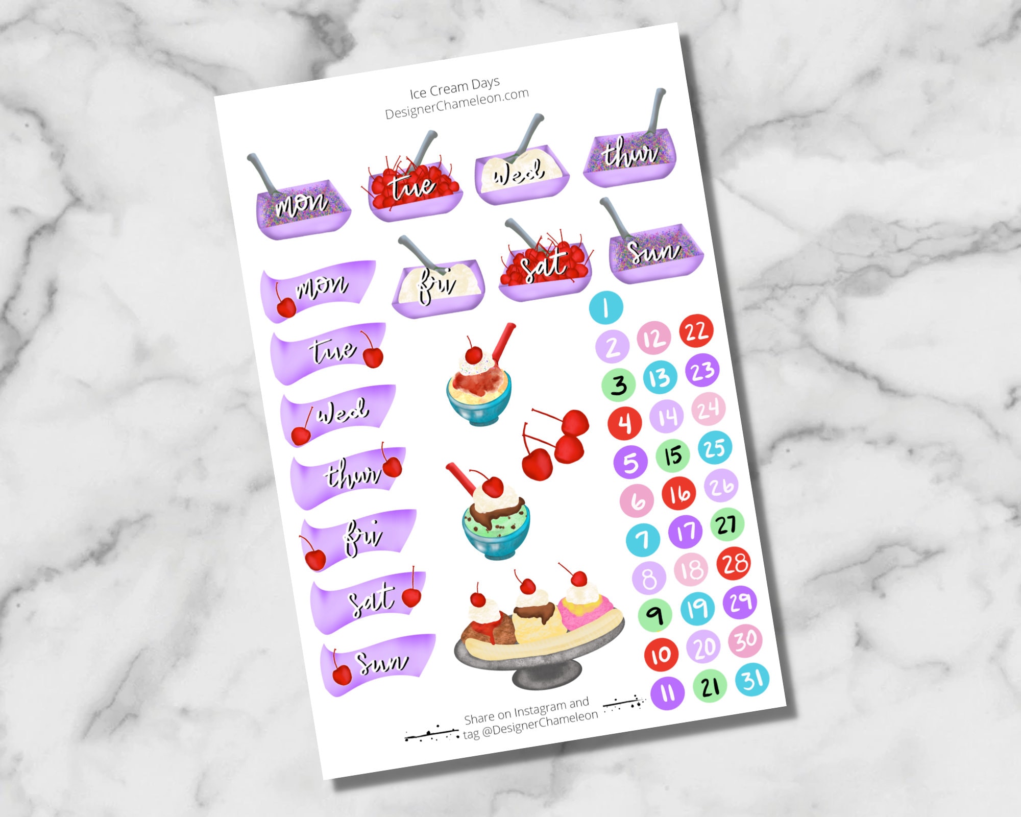 Ice Cream Planner Sticker Sheet and Month Kit With XL Extras - Etsy