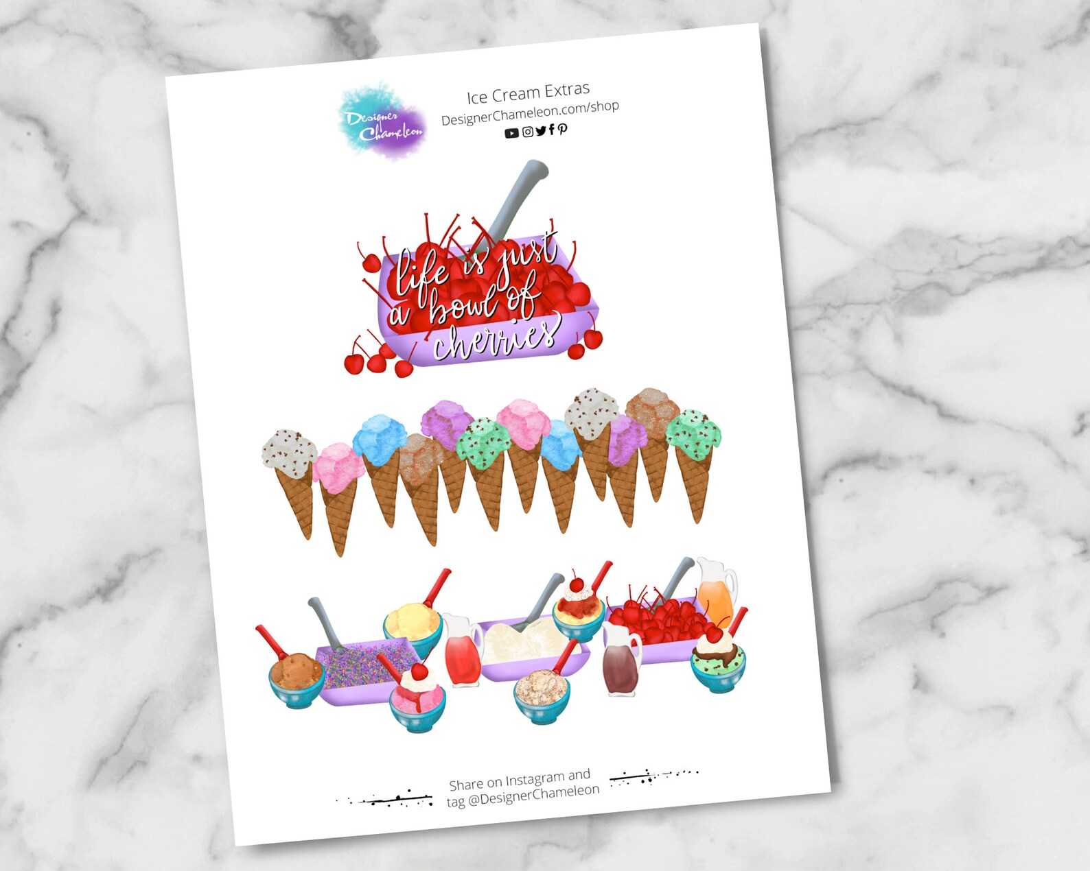 Ice Cream Planner Sticker Sheet and Month Kit with XL Extras | Etsy