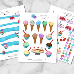 Ice Cream Planner Sticker Sheet and Month Kit with XL Extras | Etsy