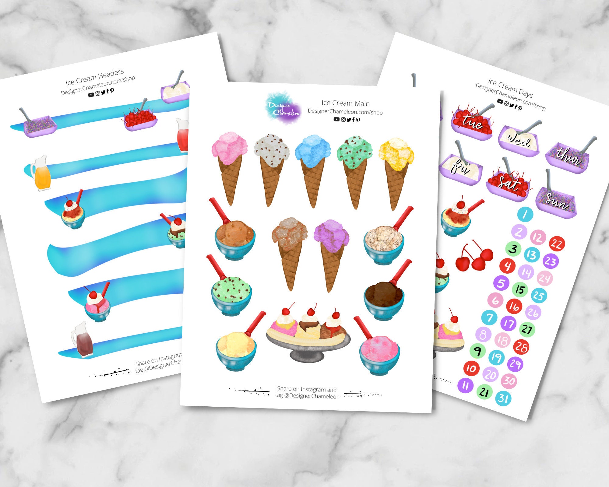Ice Cream Planner Sticker Sheet and Month Kit with XL Extras | Etsy