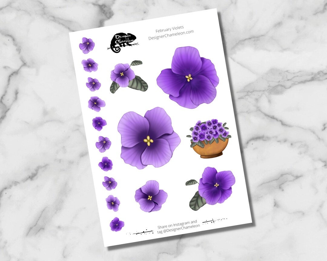 February Violets Birth Flower Stickers - Etsy