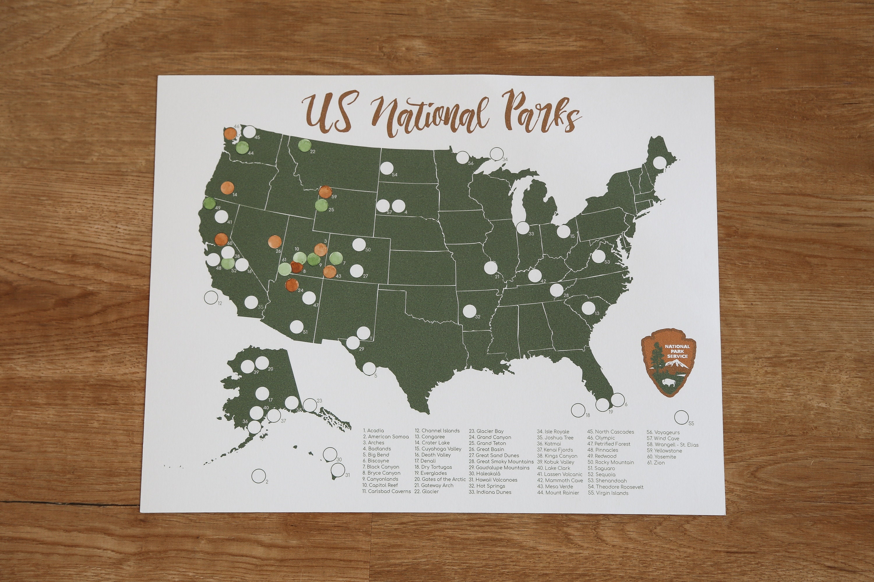 National Parks Map Visit Tracker All 63 Parks digital Download - Etsy