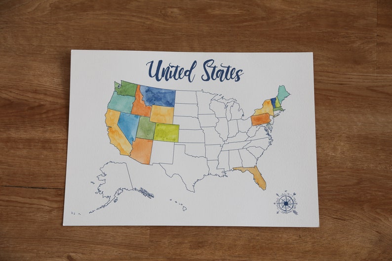 United States Watercolor Map (digital) Track the States You've Visited ...