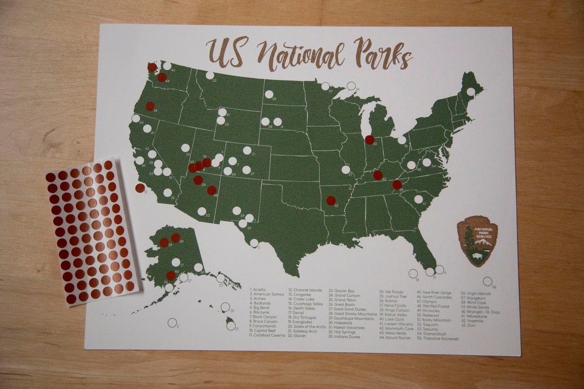 National Parks Map - Sticker Tracker - Updated With All 63 Parks! - Etsy