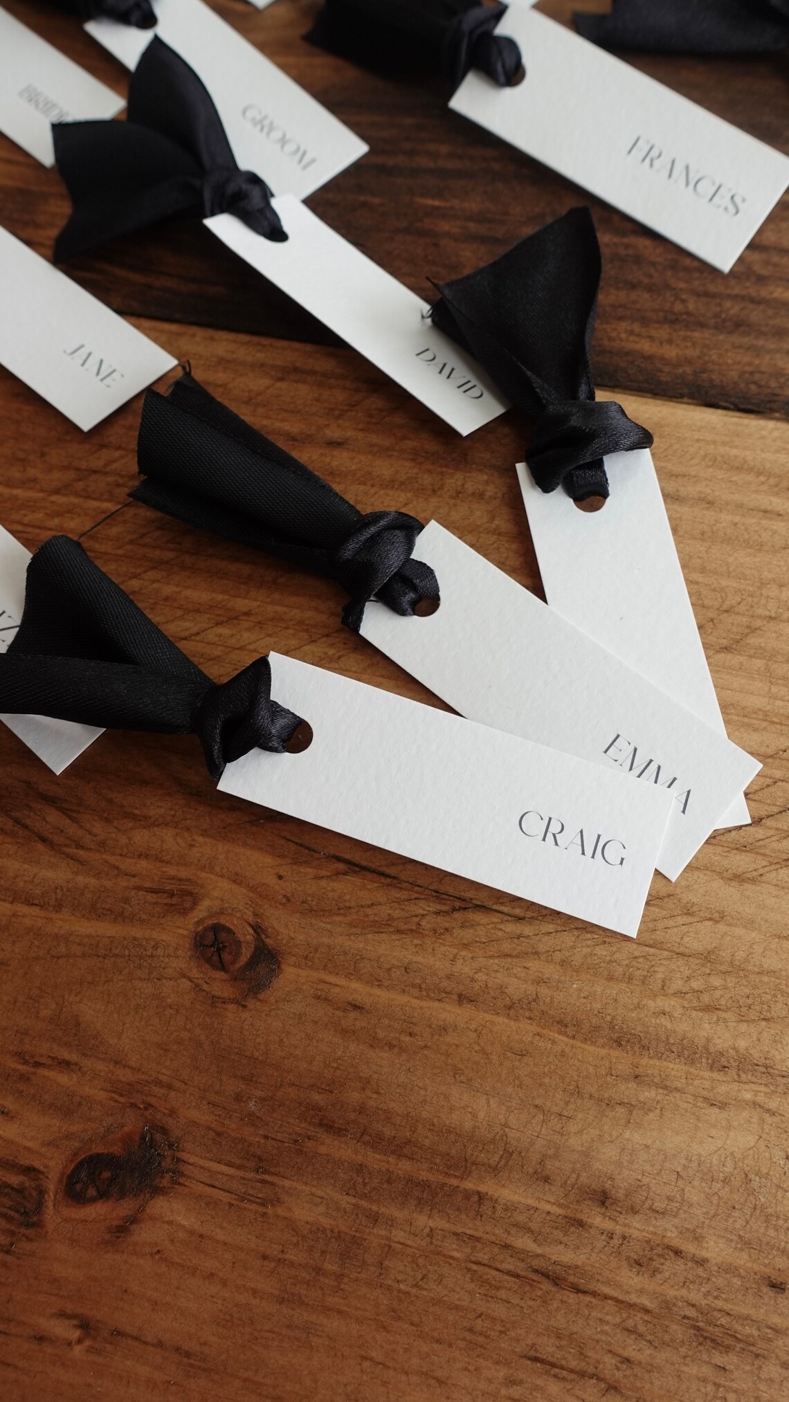 Flat Name Cards With Black Ribbon Tie - Etsy