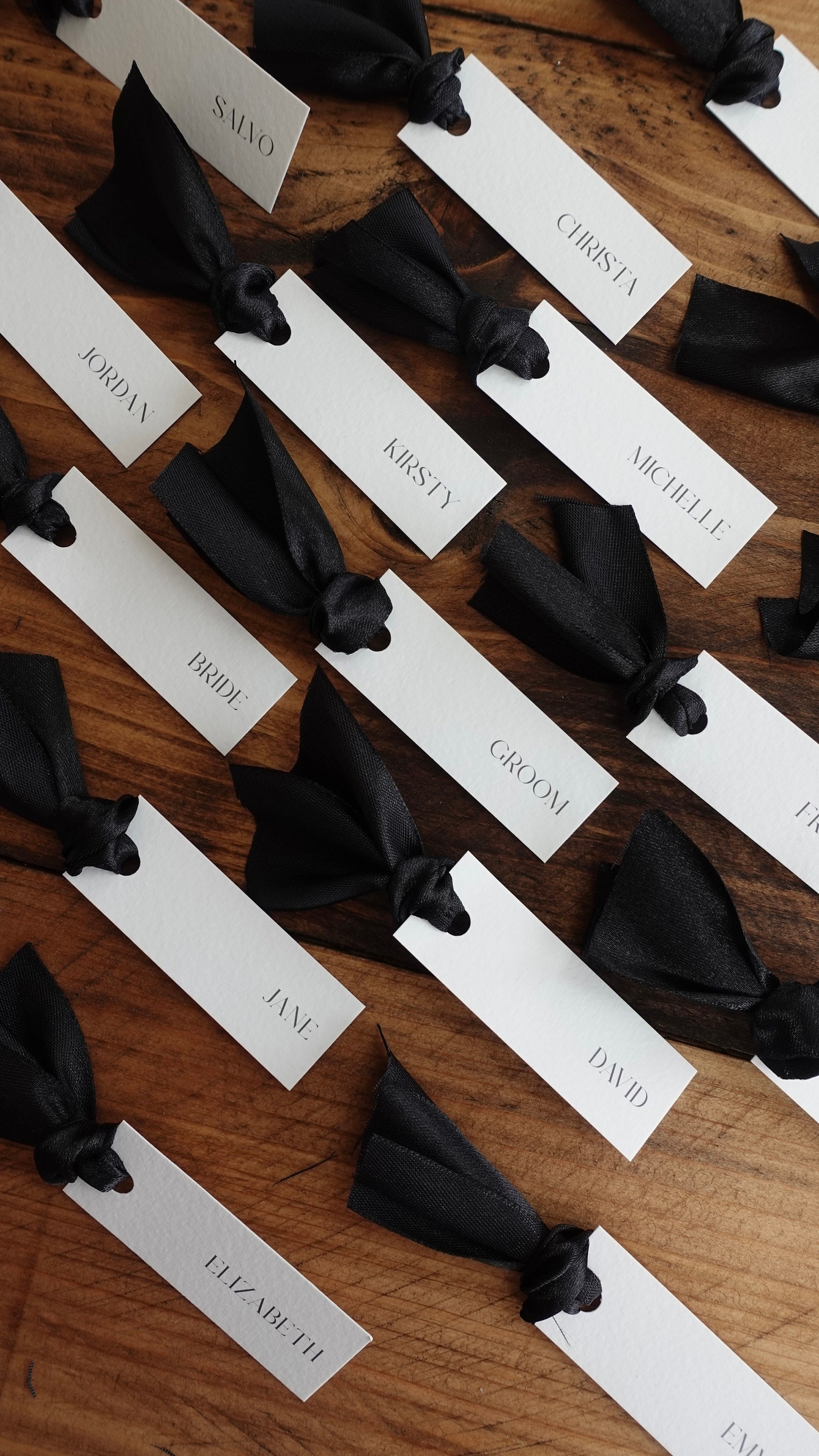 Flat Name Cards With Black Ribbon Tie - Etsy