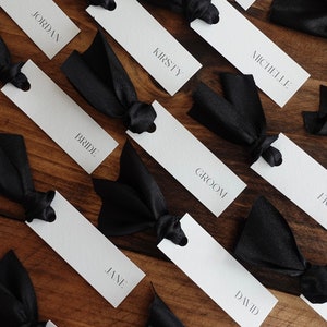 Flat Name Cards With Black Ribbon Tie - Etsy