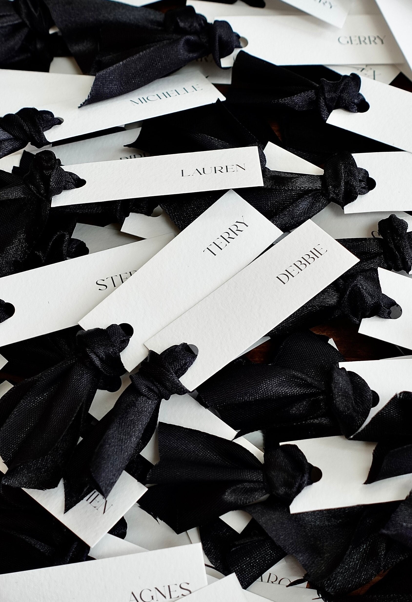 Flat Name Cards With Black Ribbon Tie - Etsy