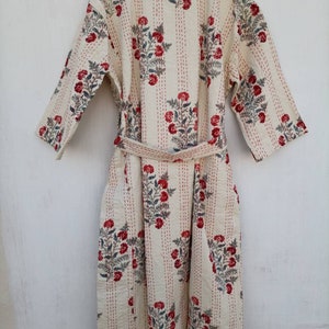 Bath Robe,100% Cotton Indian Handmade Kantha Stitch Mughal Boota Print ...