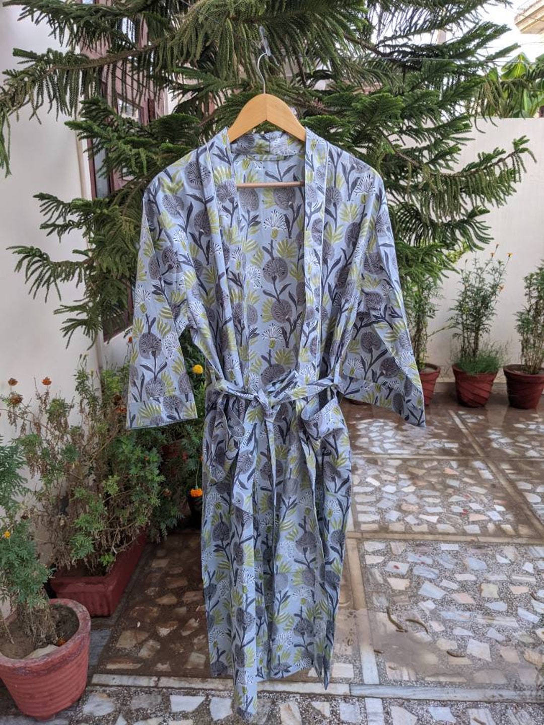 Gray Color Bath Robe,pure Cotton Robe,cotton Kimono,anokhi Style Swim ...