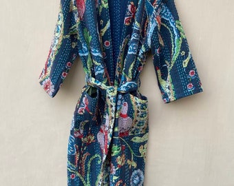Bath Robe100% Cotton Indian Floral Handmade Indigo Palm Tree - Etsy
