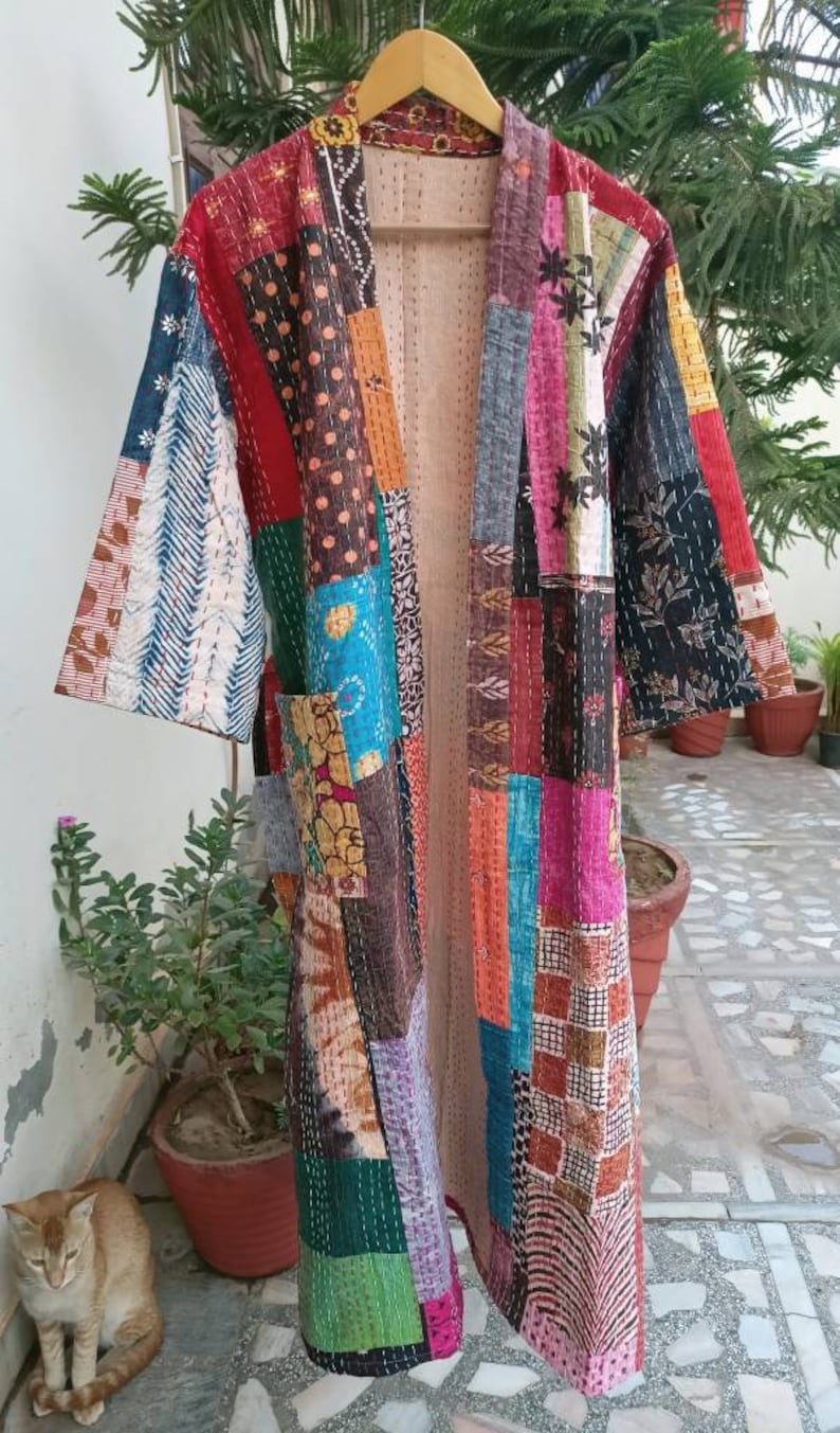 Patchwork Cotton Bath Robestone Wash Indian Multi Color - Etsy