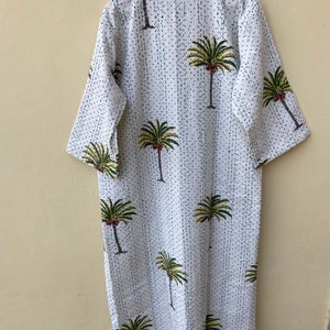 Palm Tree Kimono,bath Robe,100% Cotton Indian Robe Handmade Kantha ...
