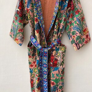 Bath Robe,100% Cotton Indian Handmade Kantha Stitch Robe,cotton Kimono ...