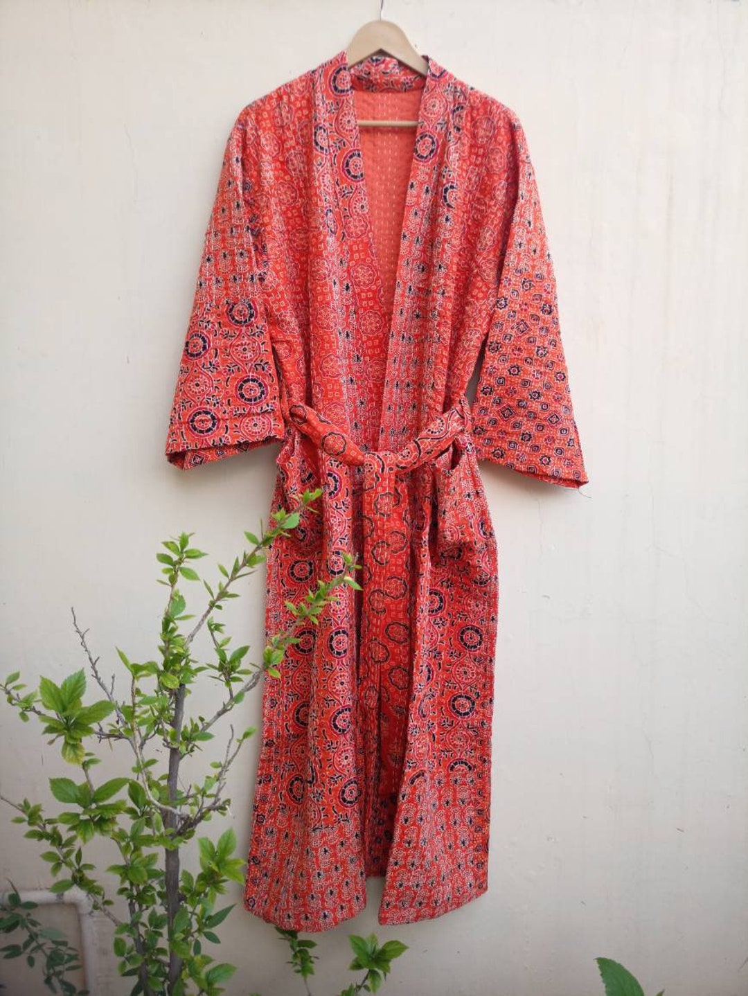 Patchwork Cotton Bath Robe,stone Wash Indian Multi Color Kantha Stitch ...