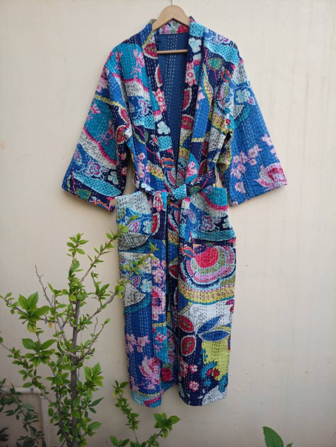 Cotton Kimono Floral Indus Kantha,100% Pure Cotton Indian Handmade Robe ...