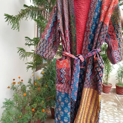 Bath Robe 100% Cotton Indian Ajrag Patchwork Handmade Kantha - Etsy