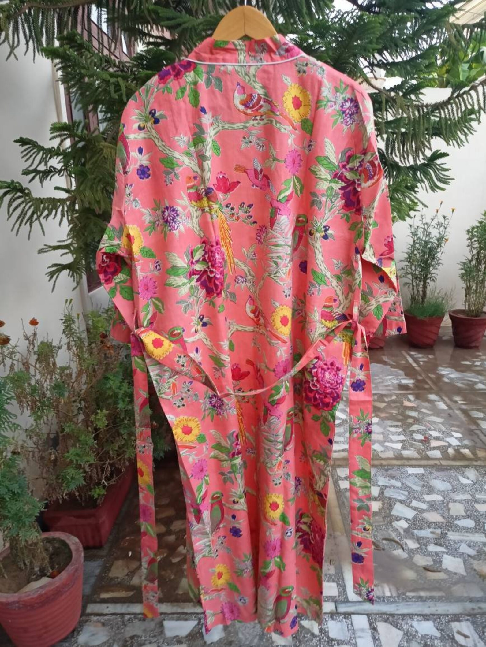 Bird Print Peacock Bohemian Bath Robepure Cotton Robecotton - Etsy