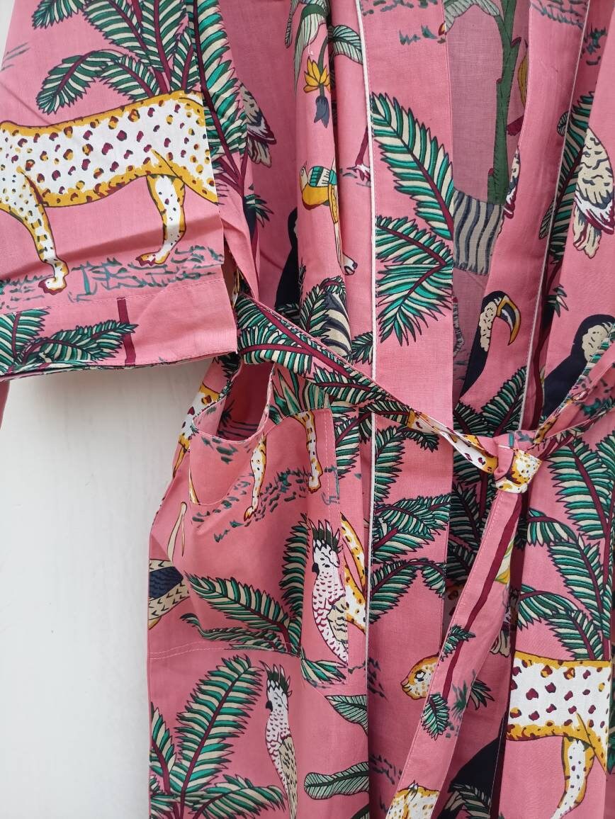 Tiger Print Bath Robepure Cotton Forest Print Robecotton - Etsy