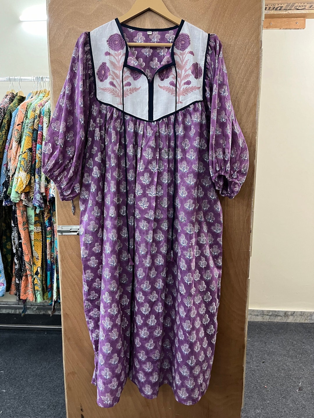 Maxi Dress, Midi Dress, Pure Cotton Indian Blockprinted Bohemian Style ...