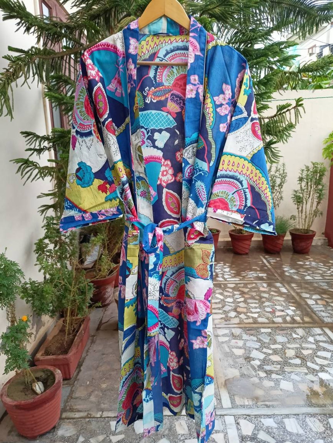 Indian Pure Cotton Bohemian Floral Bath Robe, Cotton Kimono, Handbook ...