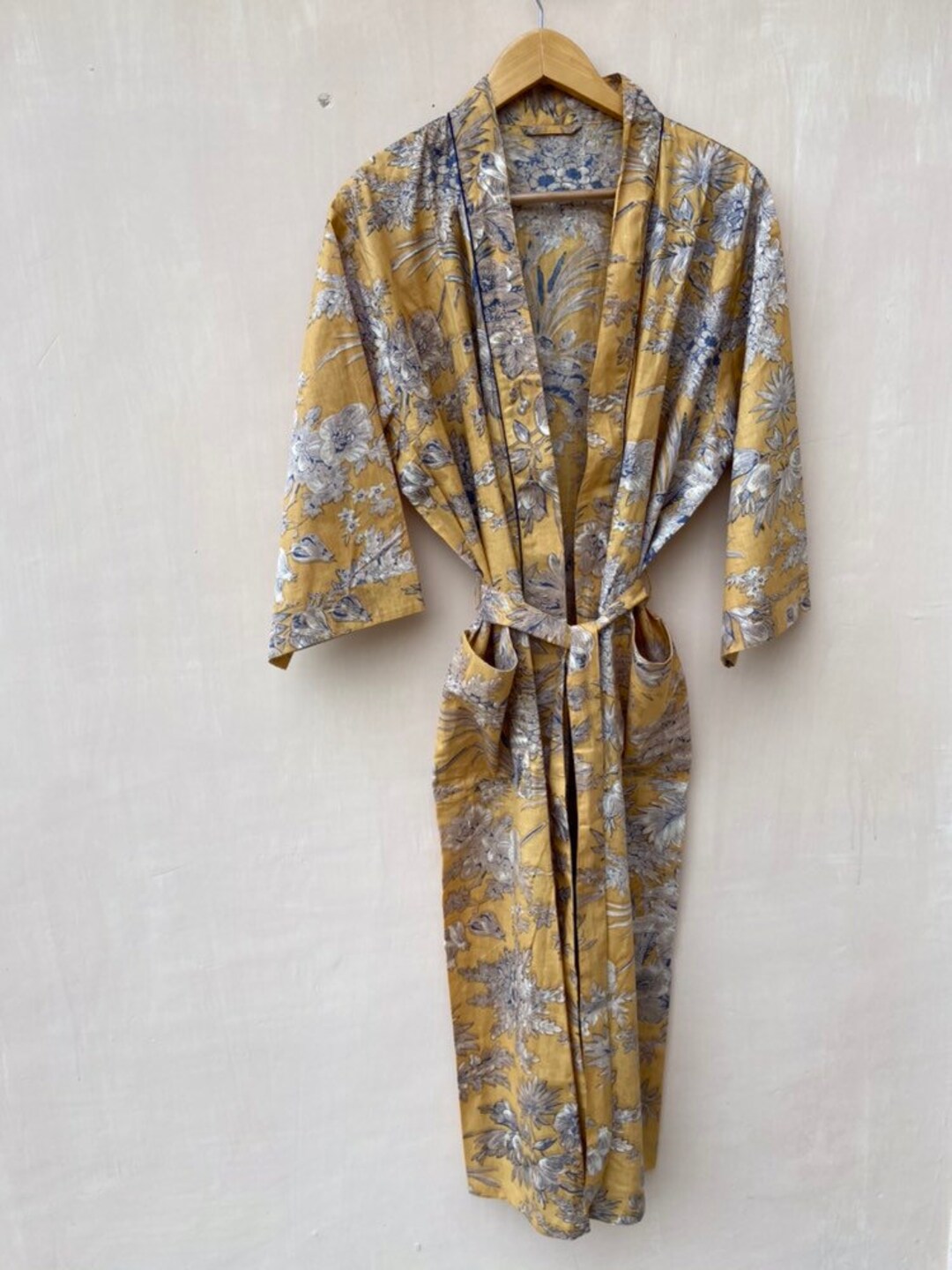 Bath Robe,pure Cotton Hand Block Print Robe,cotton Kimono,bath Robe ...
